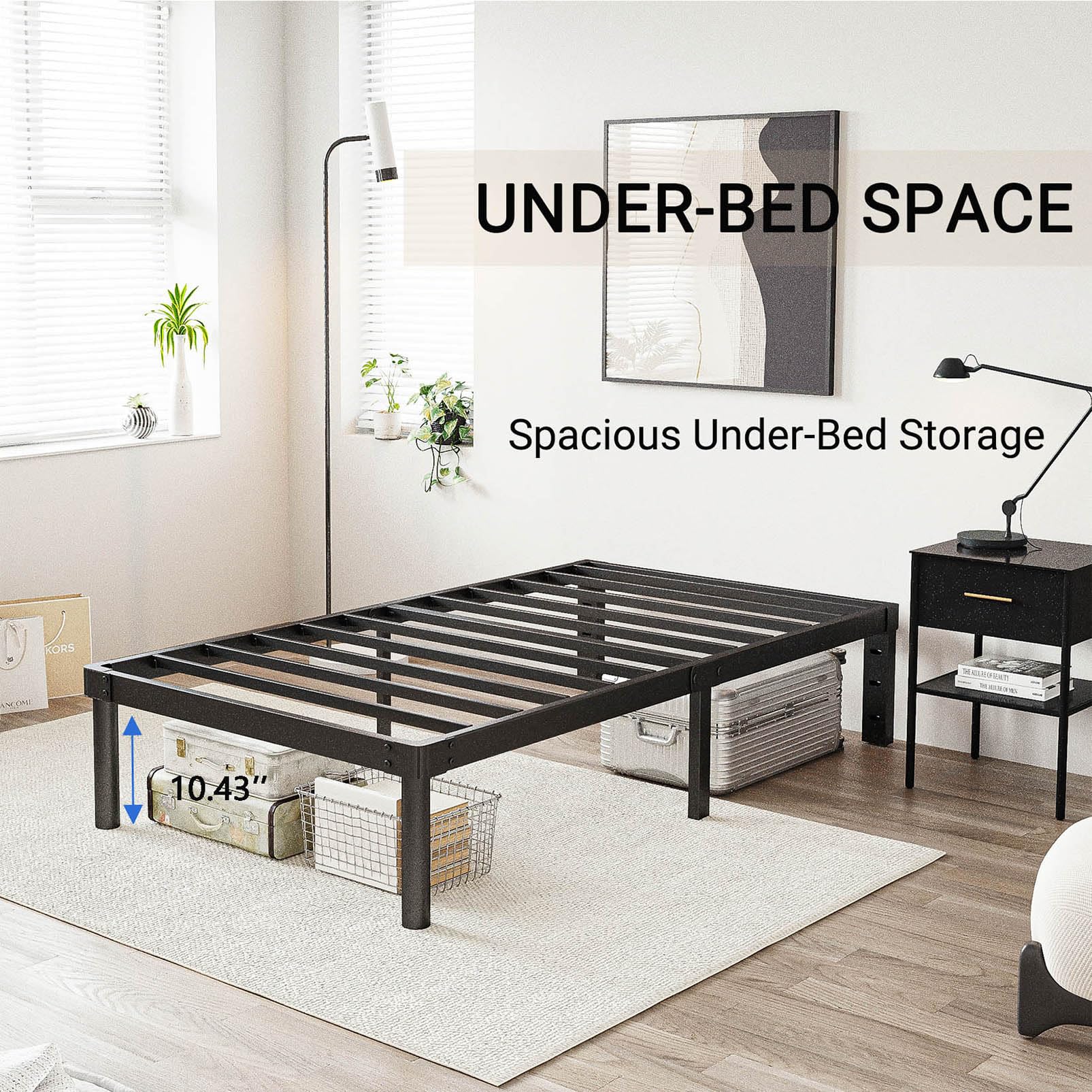 SunnyDaze 12 Inch High Platform Queen Bed Frame No Box Spring Needed, Metal Bed Frame Queen Size, Heavy Duty, Easy Assembly, Noise Free, Black