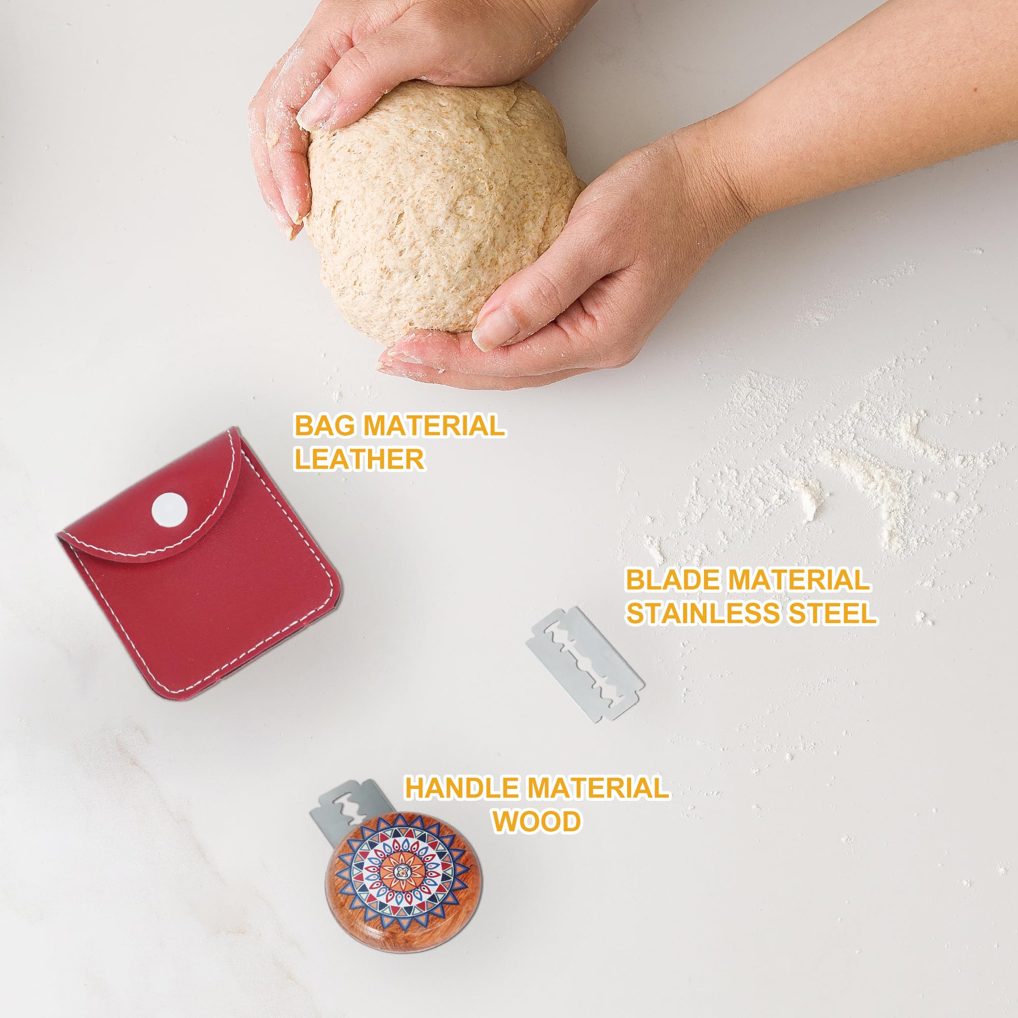 Purdaz UFO Bread Lame Cutter,Wooden Bread Lame Scoring Tool,Bread Dough Cutter-Multiple Styles,Easy to Operate-Bread Scoring Knife with 1 Leather Bag and 5 Razor Blades