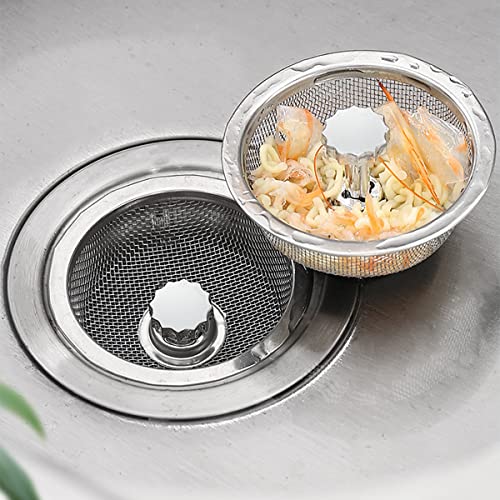 Kitchen Sink Strainer with Handle and Stopper Replacement Kitchen Sink Drain Basket/Stopper/Plug 3.3 Inch Stainless Steel Kitchen Sink Drain Strainer Mesh Sifter Filter(Silver)