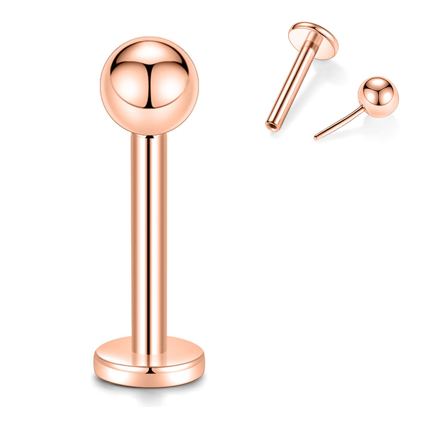 GAGABODY Labret Jewelry G23 3mm Ball 16g Lip Rings Titanium Bezel Push Back Threadless Labret Helix Cartilage Tragus Monroe 8mm Lip Studs Earring Piercing Rose Gold