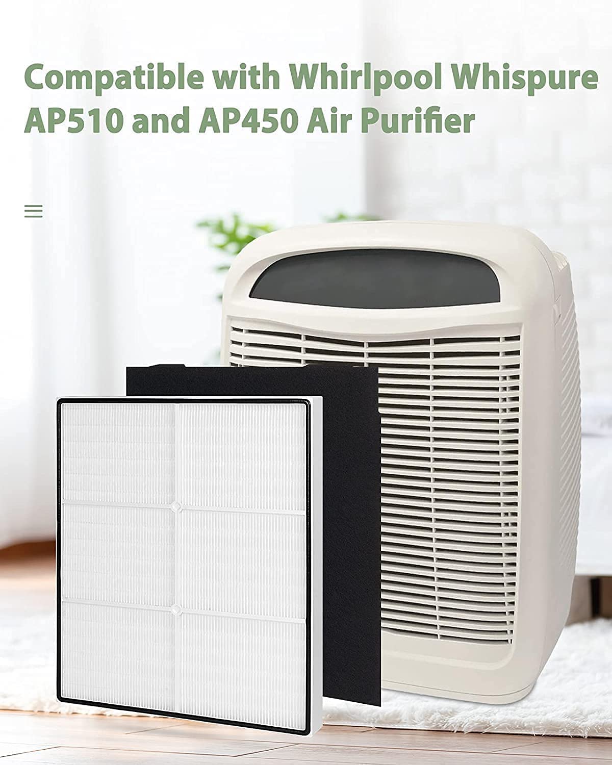 Future Way 510 Filter Replacement Compatible with Whirlpool Whispure AP510 and AP450 Air Purifier, with 4 Carbon Filters, Part# 1183054k