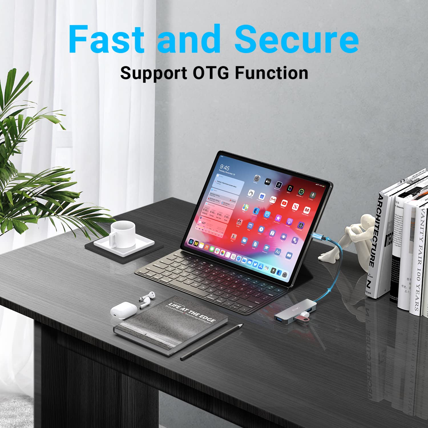JESWO USB C to USB Hub, 4-Port USB C Hub with 4 USB 3.0 Ports & 1 USB C to USB 2.0 Adapter for MacBook Pro/Air, iMac, iPad Pro, Chromebook, Dell XPS, Surface and More