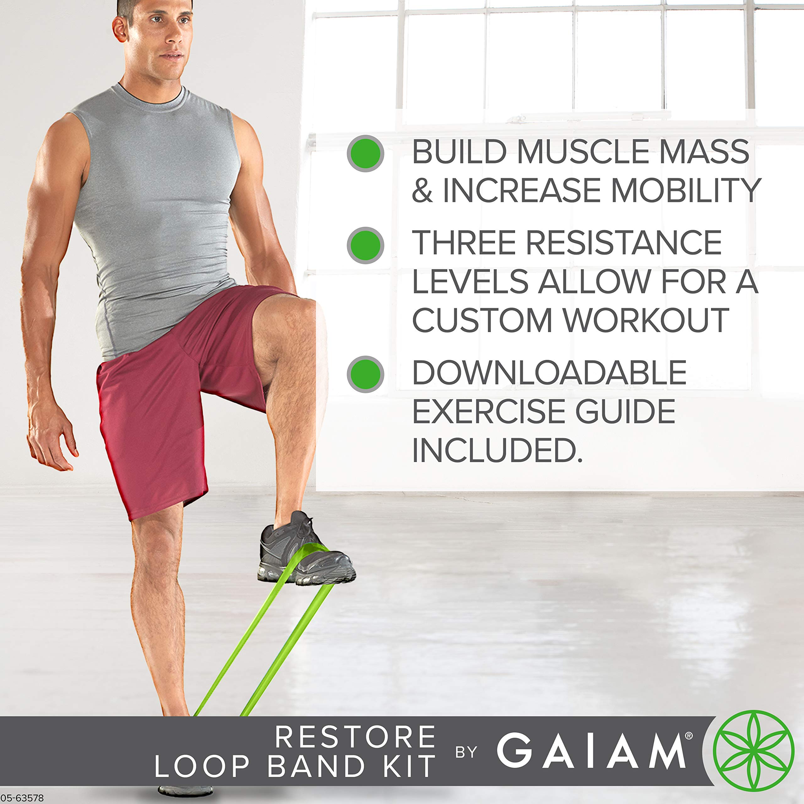 Gaiam Restore Mini Band Kit, Set of 3, Light, Medium, Heavy Lower Body Loop Resistance Bands for Legs and Booty Exercises & Workouts, 15" x 4" Bands