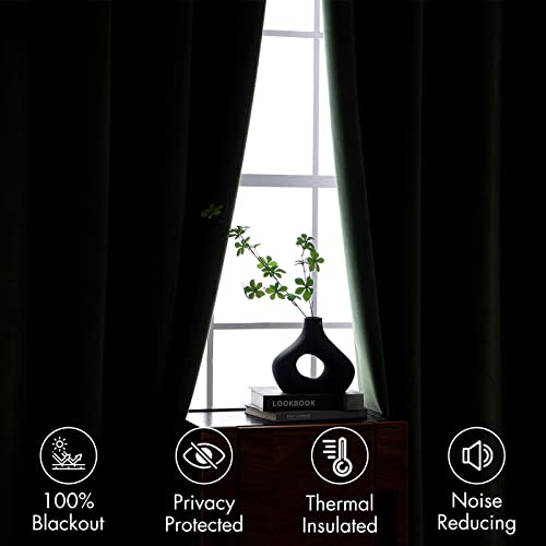 MIULEE Olive Green Velvet Curtains 84 inch Long and 100% Blackout Velvet Curtains