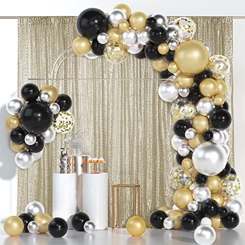 Hahuho Champagne Sequin Backdrop Curtain, 4PCS 2FTx8FT Glitter Backdrop Curtain for Parties, Christmas, Wedding, Party Decoration(4 Panels, 2FT x 8FT, Champagne
