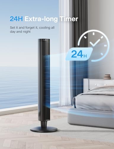 Pelonis 42-Inch Tower Fan for Bedroom β Oscillating Tower Fan with Remote Control β Indoor Quiet Fan with 6 Speeds, 4 Modes and 24-Hour Timer β ETL Certified