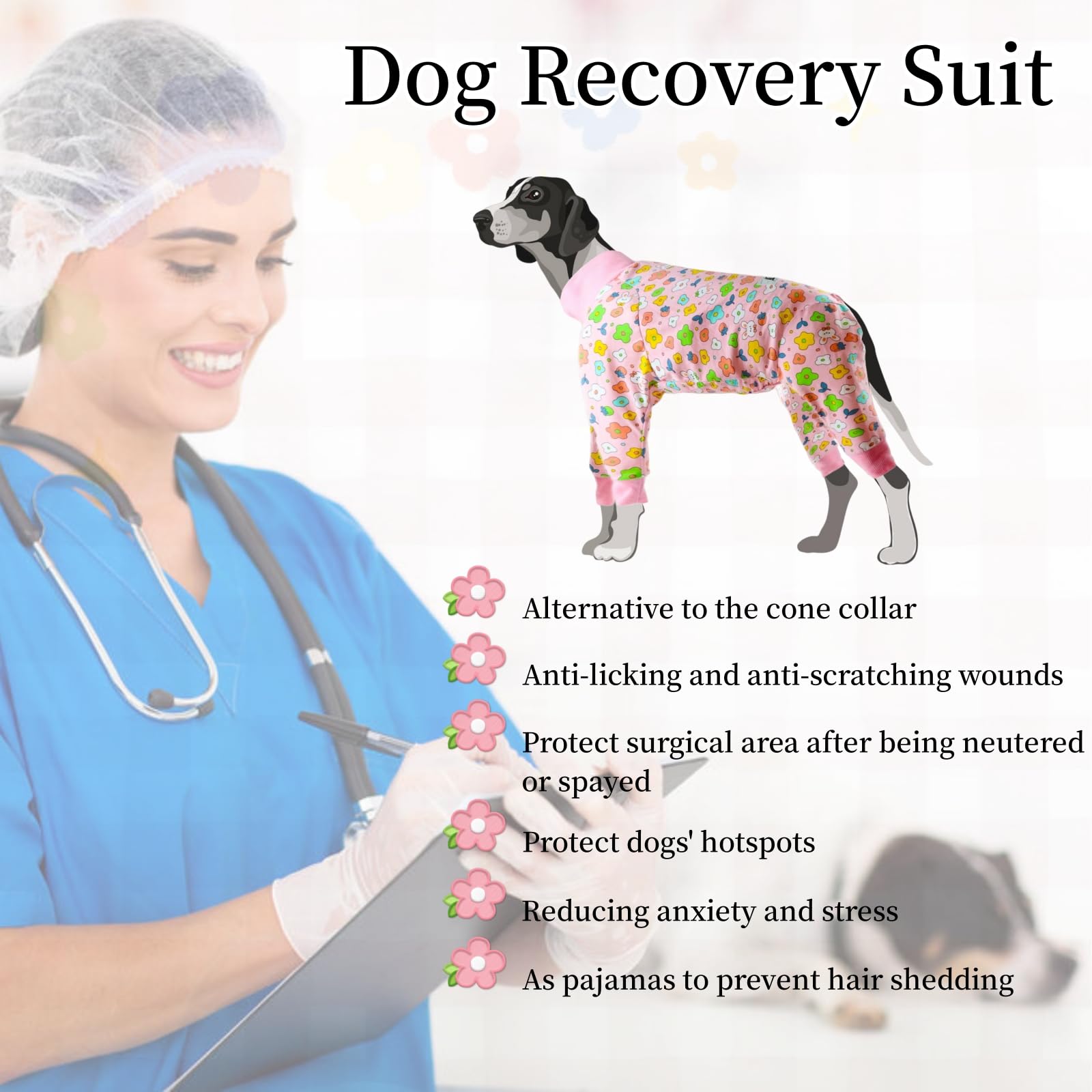 Recovery Suit for Large Dogs After Surgery, Abdominal Wounds Protector Surgical Dog Calm Shirt, Medium Dog Pajamas Onesie Pullover Bodysuit for Shedding Allergy Anti Licking, Cone E-Collar Alternative