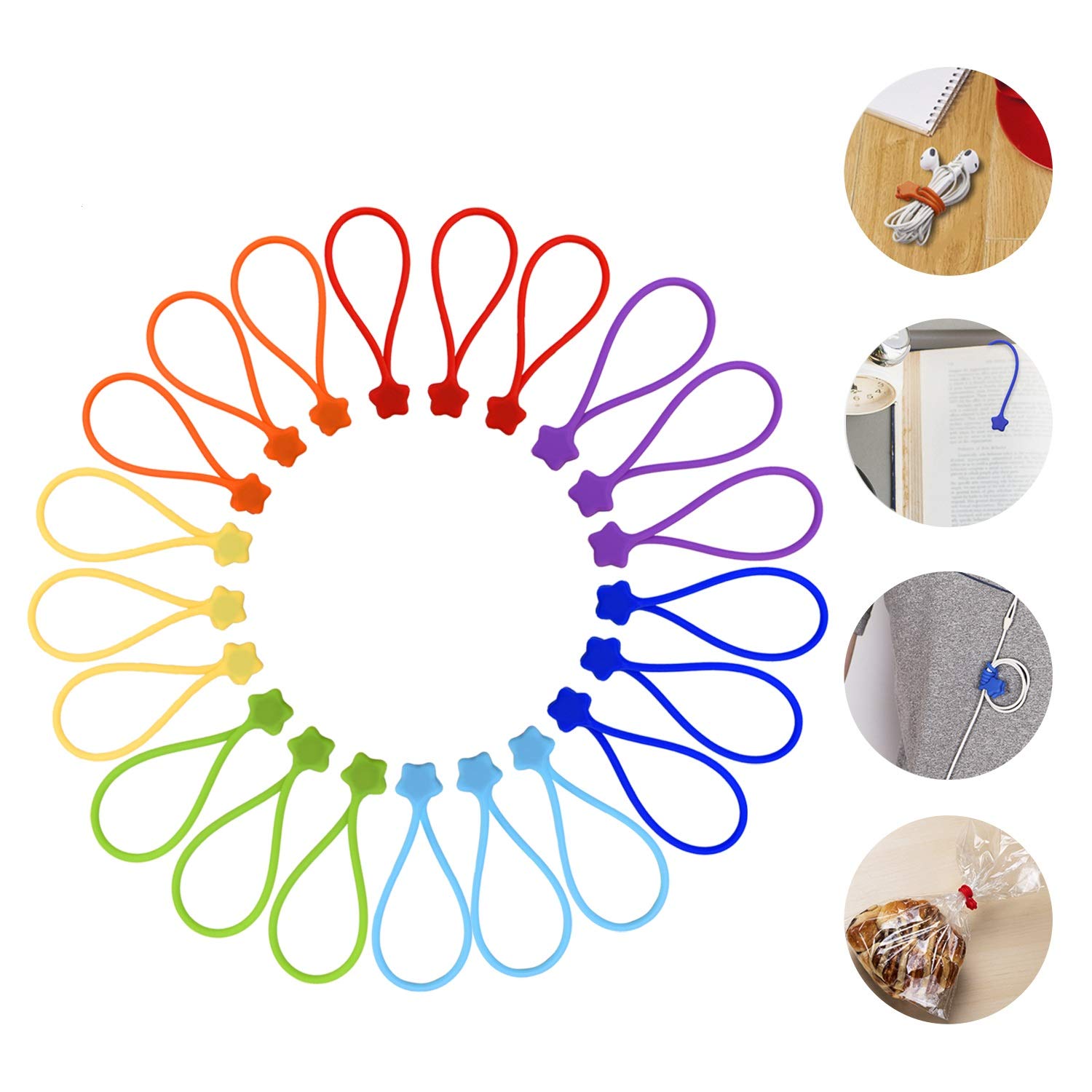 Fironst 7Colors-21Pack Reusable Silicone Twist Ties, 7.48'' Magnetic Cable Ties with Strong Magnet for Organizing Cables, Hanging Stuff, USB Cords,Fridge Magnets, Used in Many Ways or Just for Fun