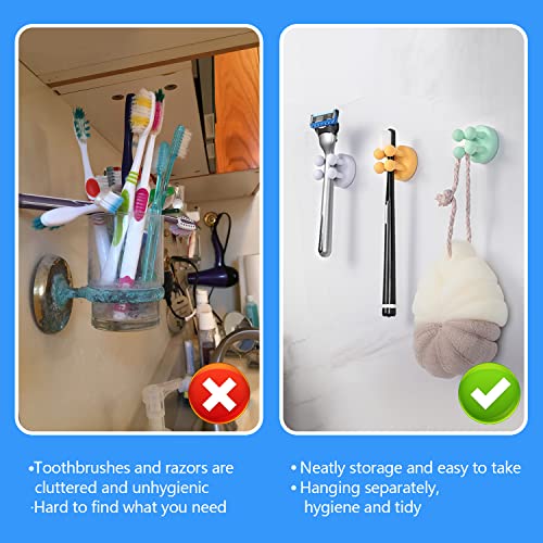 JONKEAN 6 Pcs Razor Holder for Shower Wall, Shower Hooks for Loofah, Plug Self Adhesive Hooks, Stick on Hooks for Hanging, Waterproof Damage Free Hanging Hooks for Kitchen Bathroom Office