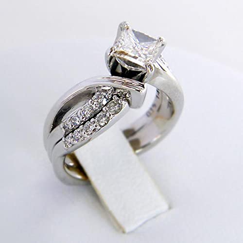 Gixaxak 925 Silver Ring Square Cubic Zirconia Inlay Ring CZ Crystal Square Engagement Rings Split Shank Promise Rings Wedding Personality Bands 7