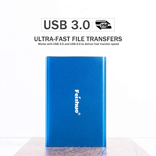 FEISHUO Portable External Hard Drive 1tb, HDD USB 3.0 for PC, Mac, Windows, Linux, Android OS(1 Tb, Blue)