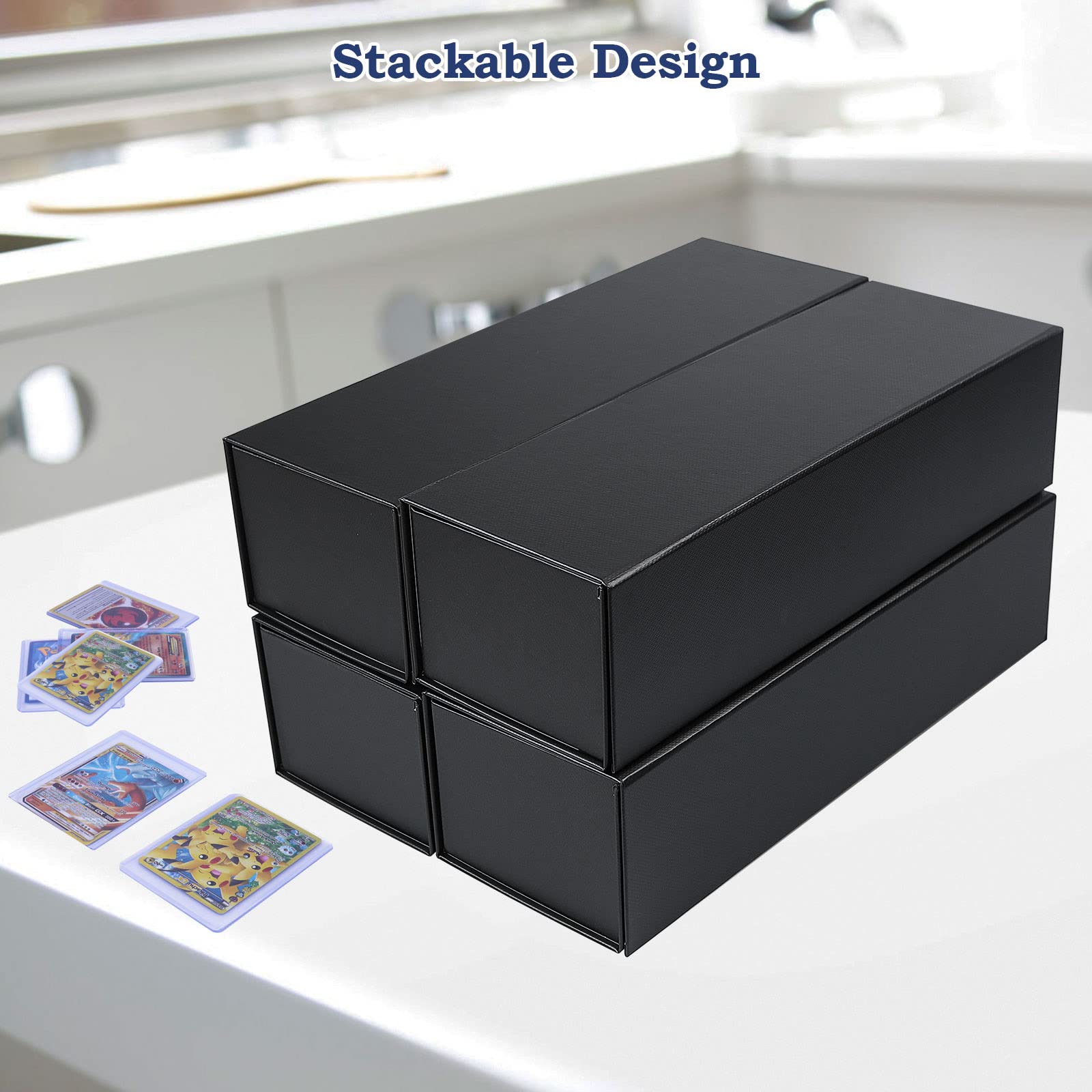 HYMENEX Trading Card Storage Box, Trading Cards Holding Box for 200 Cards with Toploader, Card Storage Box Holds 900 Cards Baseball Card Storage Box - 4 Packs