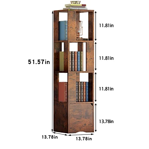 MIN WIN 4-Tier Storage Shelf Unit with Cabinet,Modern Bookcase Storage Cabinet Bookshelf, Tall Retro Wooden Book Shelf Free Standing Floor Cabinet for Small Spaces Home Office Corner Storage,Antique