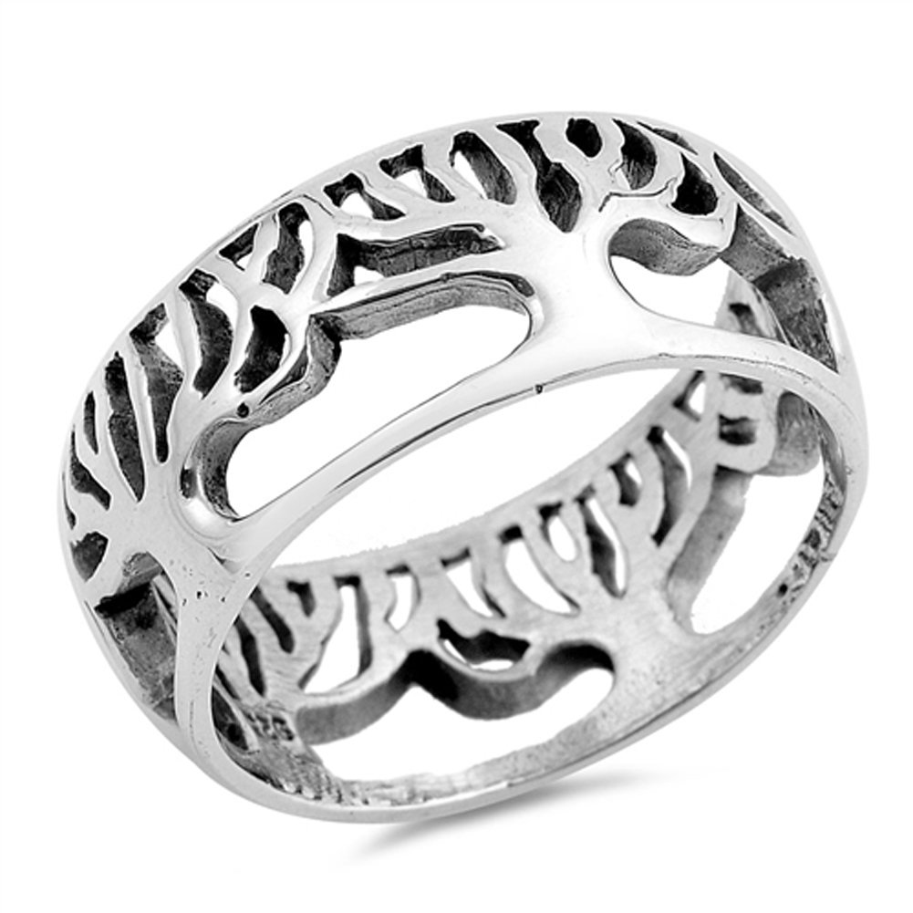 Eternity Tree of Life Cutout Ring .925 Sterling Silver Filigree Band Size 8
