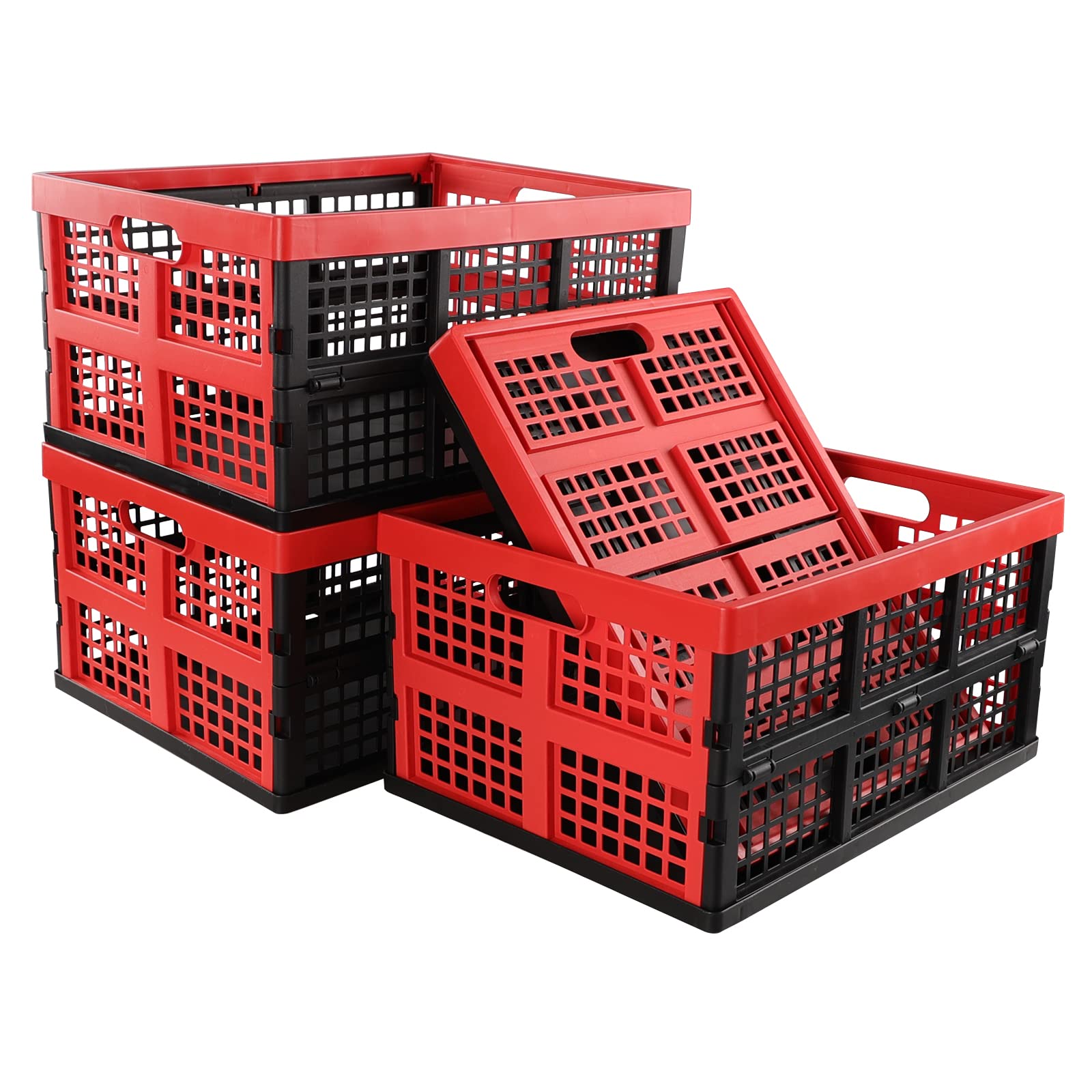 Ramddy 34 Quart Collapsible Storage Crate, Plastic Folding Basket Container Bins, 4 Pack