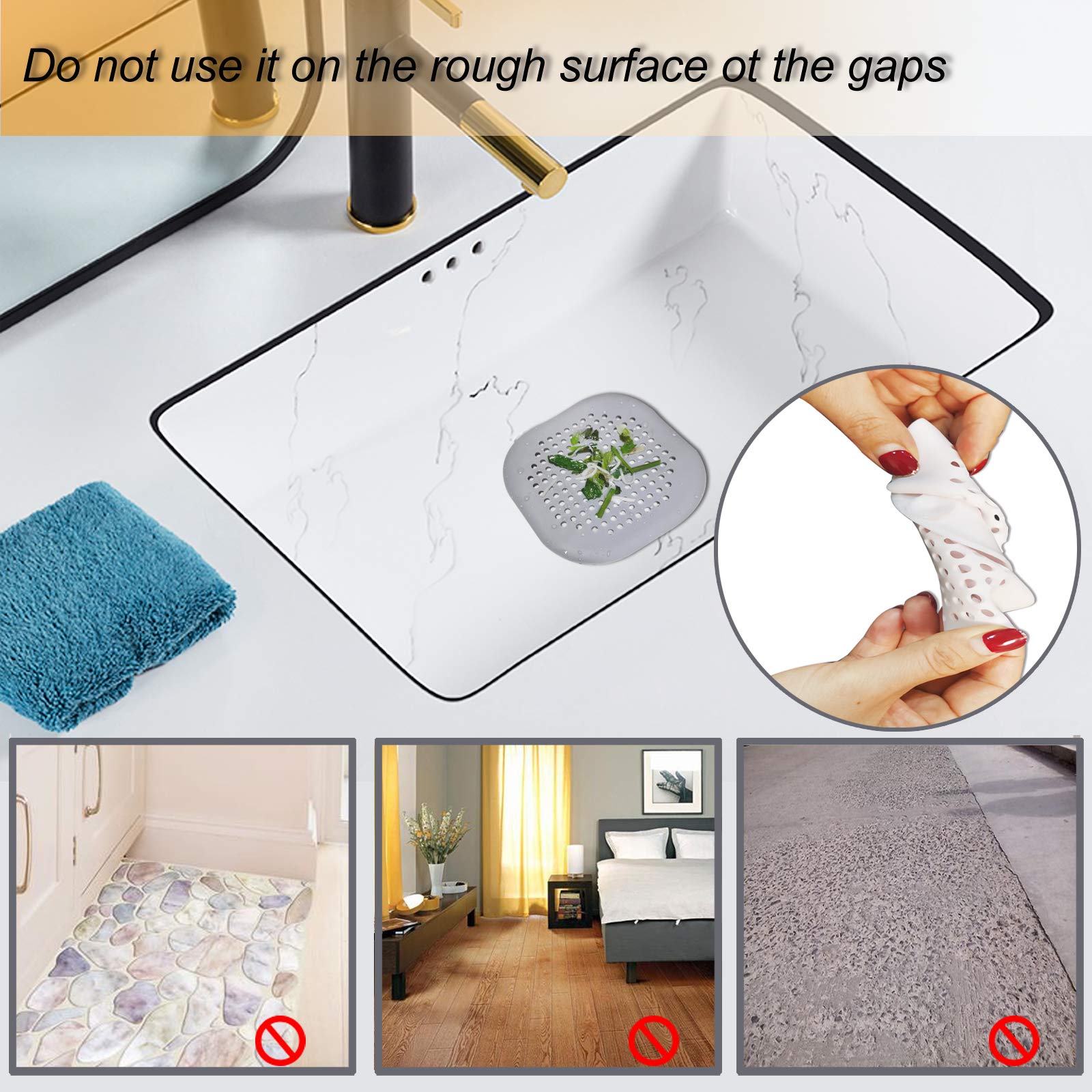 Hair Catcher,Square Drain Cover for Shower Silicone Hair Stopper with Suction Cup,Easy to Install Suit for Bathroom,Bathtub,Kitchen 2 PackGrey