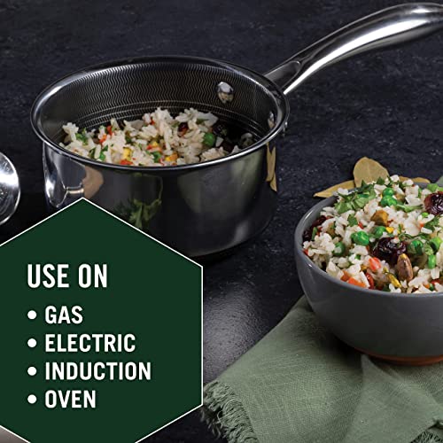 HexClad Hybrid Nonstick 2-Quart Saucepan with Tempered Glass Lid, Stay-Cool Handle, Dishwasher Safe, Induction Ready, Compatible with All Cooktops