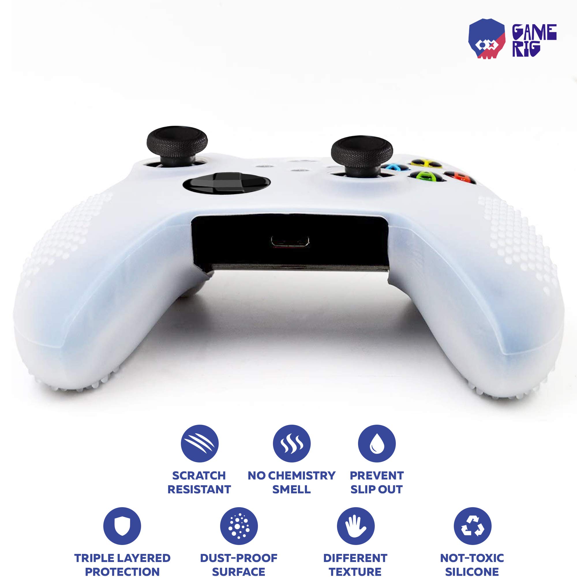 Game Rig Xbox Series X&S Controller Cover Silicon Skin - Anti-Slip 100% Compatible Case - 360 Degree Gamepad Protector White