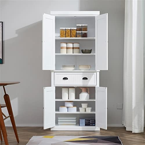 SEASD 72" Sideboard Traditional Freestanding Kitchen Pantry Cabinet Cupboard with Doors and 3 Adjustable Shelves, White