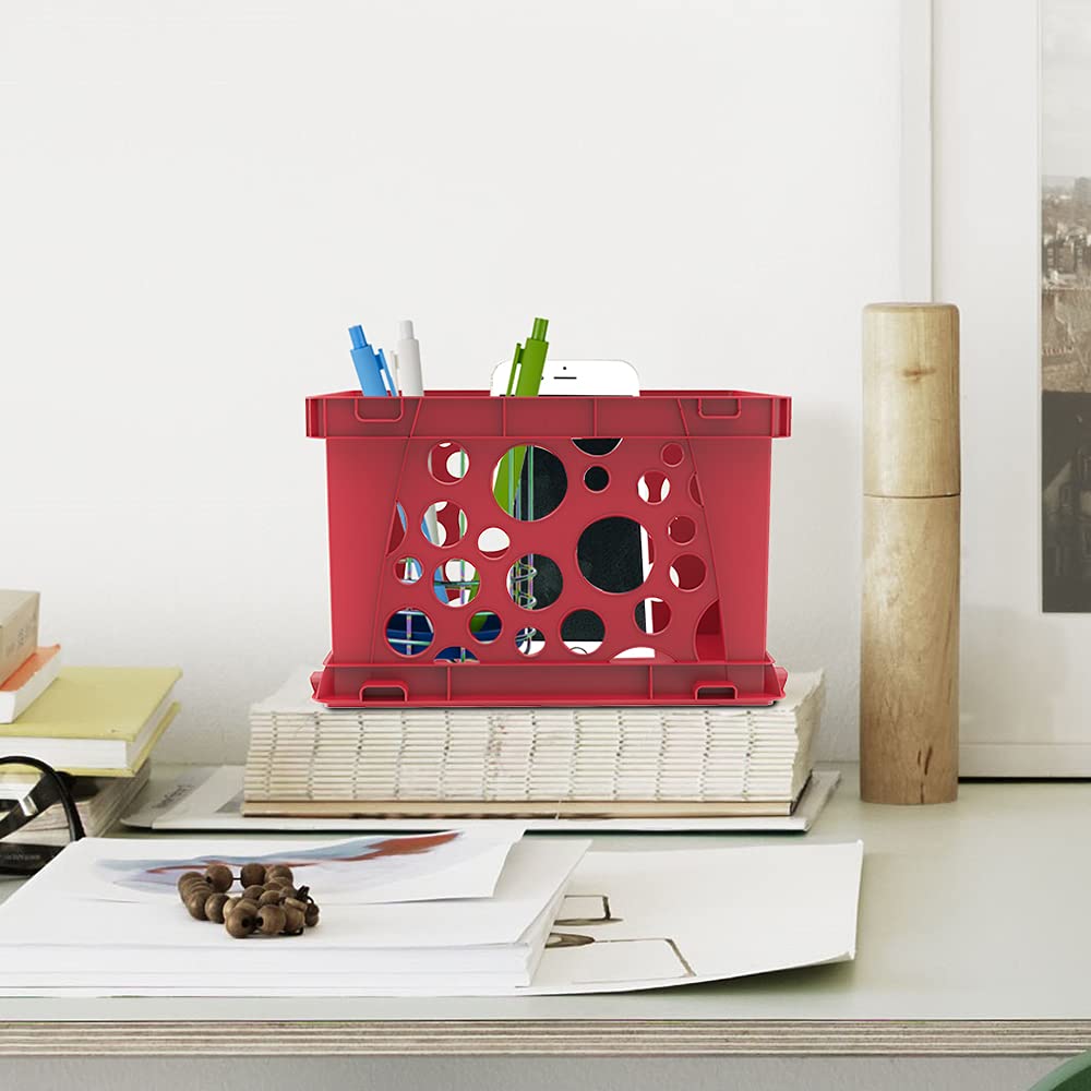Storex Mini Crates β Stackable Small Storage Crates for Desktop Organization, 9 x 7.75 x 6 inches, School Red, 12-Pack (61593U12S)