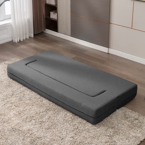 Mjkone 8.6 Inches Floor Sofa Bed Twin Size, Convertible Folding Sofa Bed, Sleeper Couch Bed with Memory Foam Mattress, Guest Bed for Living Room/Bedroom/Guest Room/Home Office (Dark Grey)