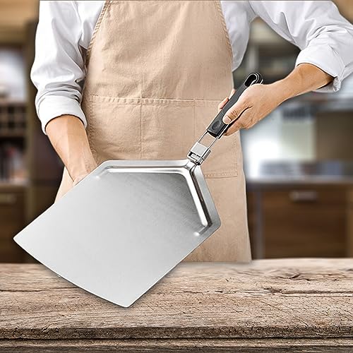 Pizza Peel Foldable Oven Paddle - 13 Inch Width & 15 Inch Length Plastic Handle with Easy Grip Stainless Steel Metal Spatula for Baking Dough Flat Bread and Cake