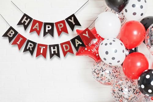 Red Silver Black Happy Birthday Banner Sign Decorations for Boys Girls Men Women Anniversary Birthday Party Garland Backdrop Supplies Nursery Hanging Décor