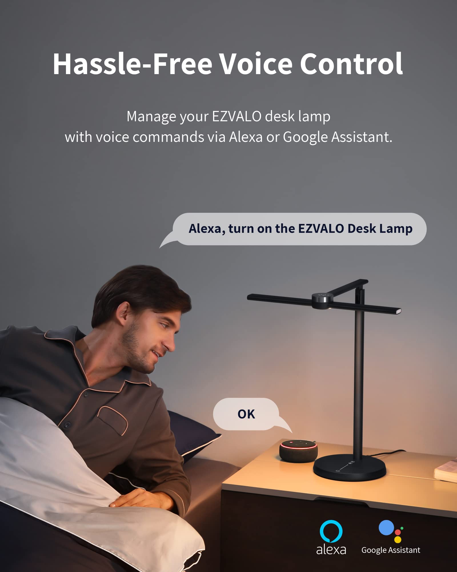 EZVALO Smart Desk Lamp with APP Control, Eye-Caring Auto-Dimming Table Lamp with Motio Sensor,3 Color Temperature, Works with Alexa & Google Assistant, Desk Light with Timer for Reading, Studying