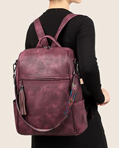 FADEON Laptop Backpack Purse for Women Large Designer PU Leather Laptop Bag, Ladies Computer Shoulder Bags
