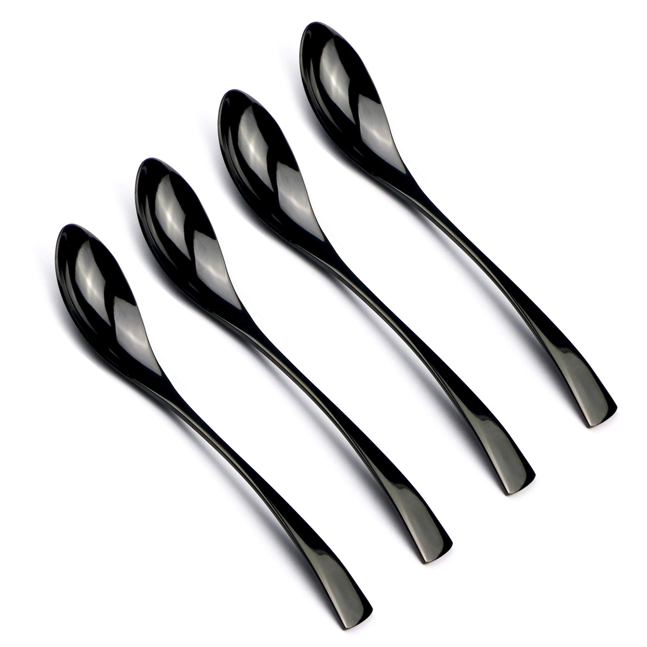 JANKNG 4-Pieces 18/10 Stainless Steel 8 Inches Dessert Spoon, Mirror Polishing Black