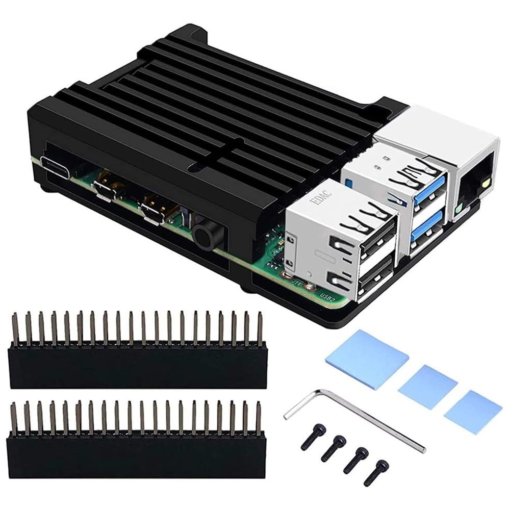 GeeekPi Case for Raspberry Pi 4B, Pi 4 Armor Case, Pi 4 Aluminum case with Passive Cooling/Shell Heat Dissipation Heatsink Thermal Tape for Raspberry Pi 4B