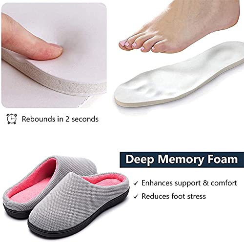 RockDove Women's Birdseye Knit Memory Foam Slipper, Size 9-10 US Women, Grey/Pink
