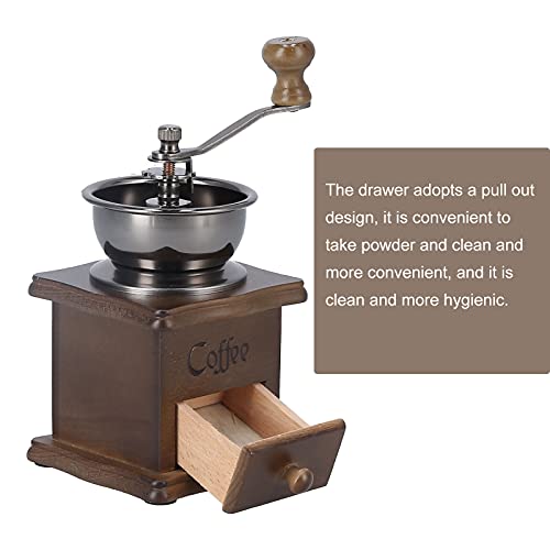 MOUMOUTEN Manual Coffee Grinder, Portable Adjustable Hand Pull Out Coffee Bean Bean Grinder Burr Mill, Retro Style Wooden Desk Decoration
