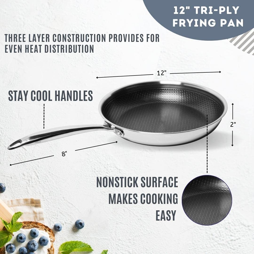 Lexi Home Tri-ply 12" Stainless Steel Scratch Resistant Nonstick Frying Pan