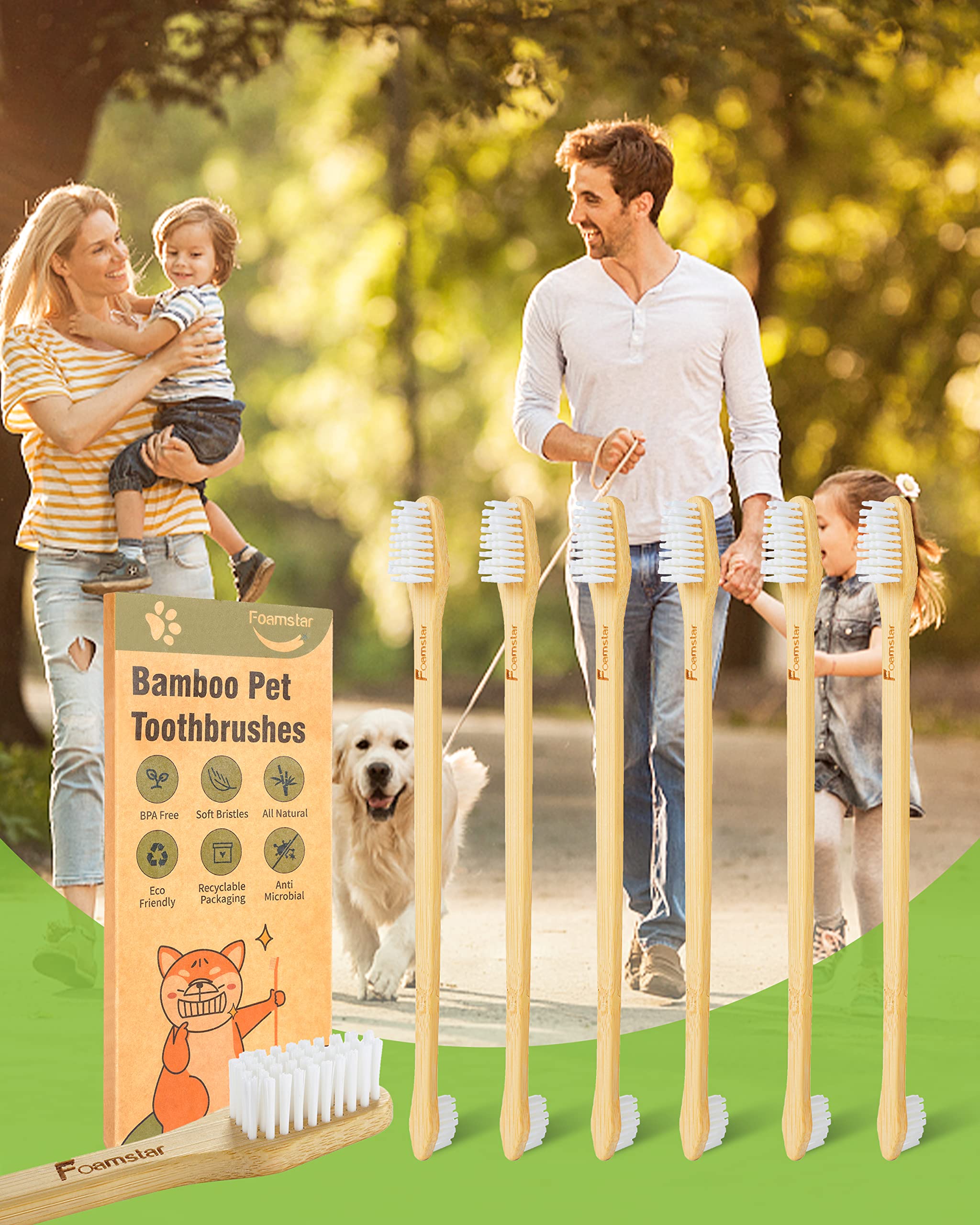 Lingtoolator Toothbrush - 6 Pack Bamboo Toothbrush for Dogs Cats - Soft Bristles - Gentle Pet Toothbrush for Easy Dog Teeth Brushing Den