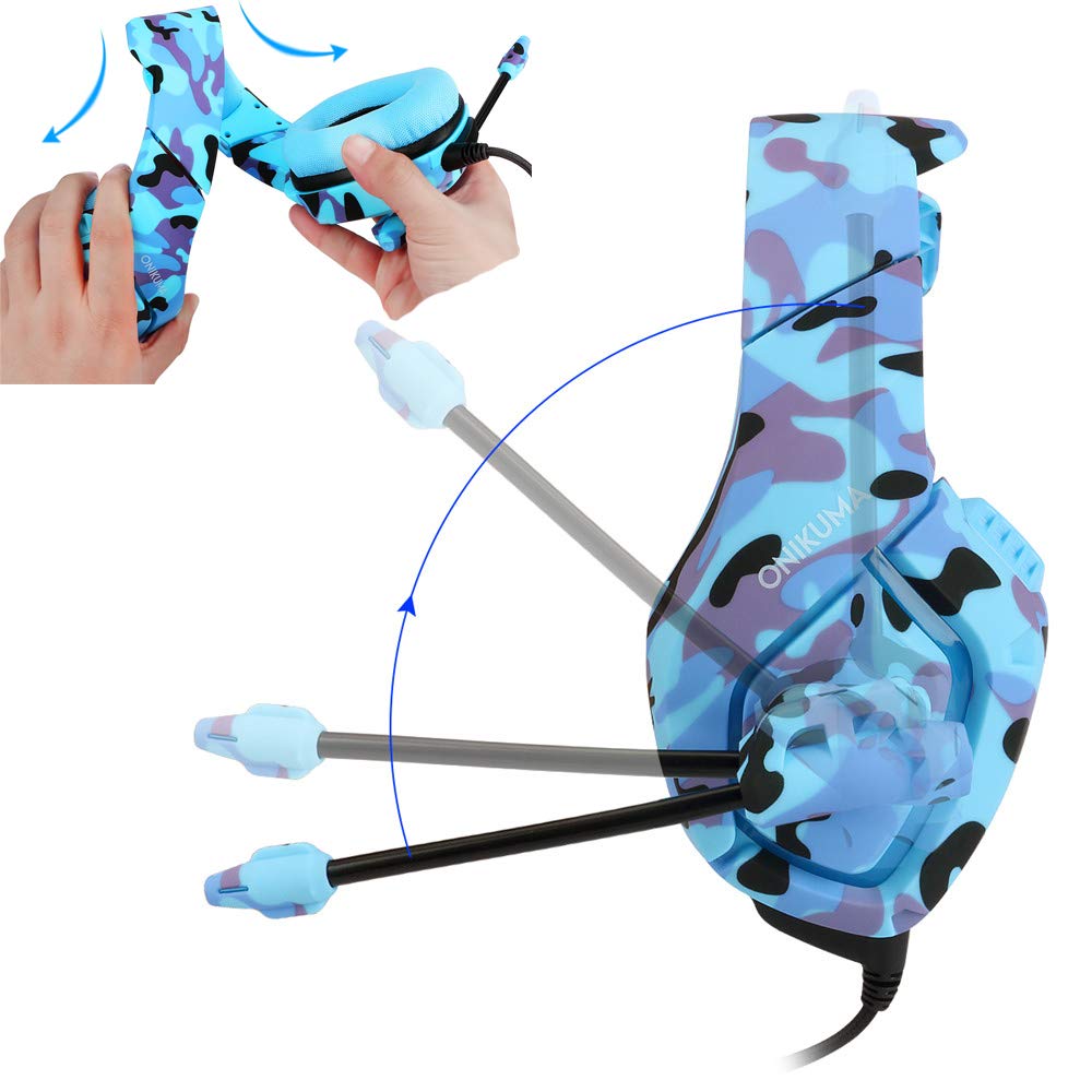 Gaming Headset PS4, Compatible for Xbox One, Nintendo Switch, K1 Stereo Noise Cancelling Over Ear Headphones with Microphone, Volume Control for PC, Phone (Universal Gaming Headset, Camouflage Blue)