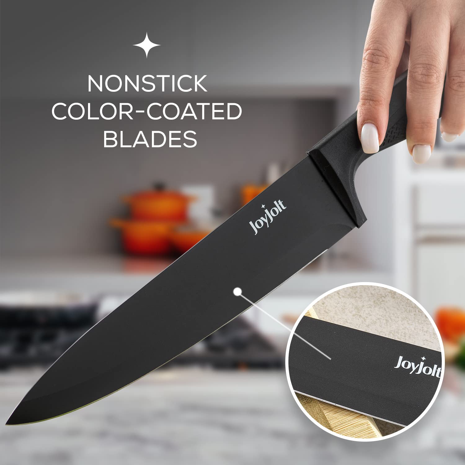 JoyJolt 12pc Kitchen Knives Set (Black). Chefs Knife Set with Sheath Covers. Chef, Butcher, Bread, Slicing, Santoku, Utility and Paring Home And Kitchen Knives Sets