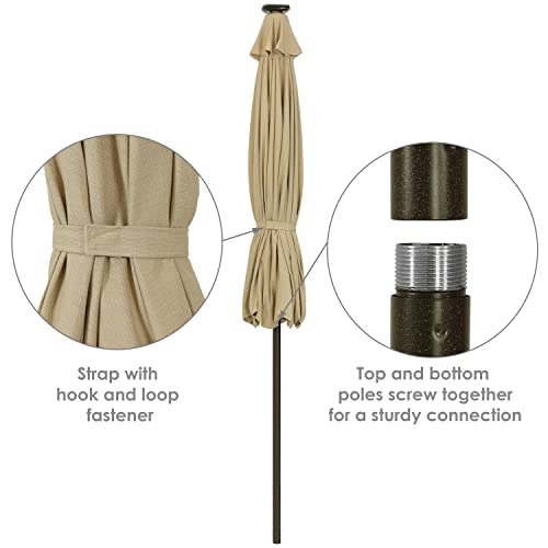 Sunnydaze 9-Foot Sunbrella Tilting Patio Umbrella with Solar LED Light Bars - Beige