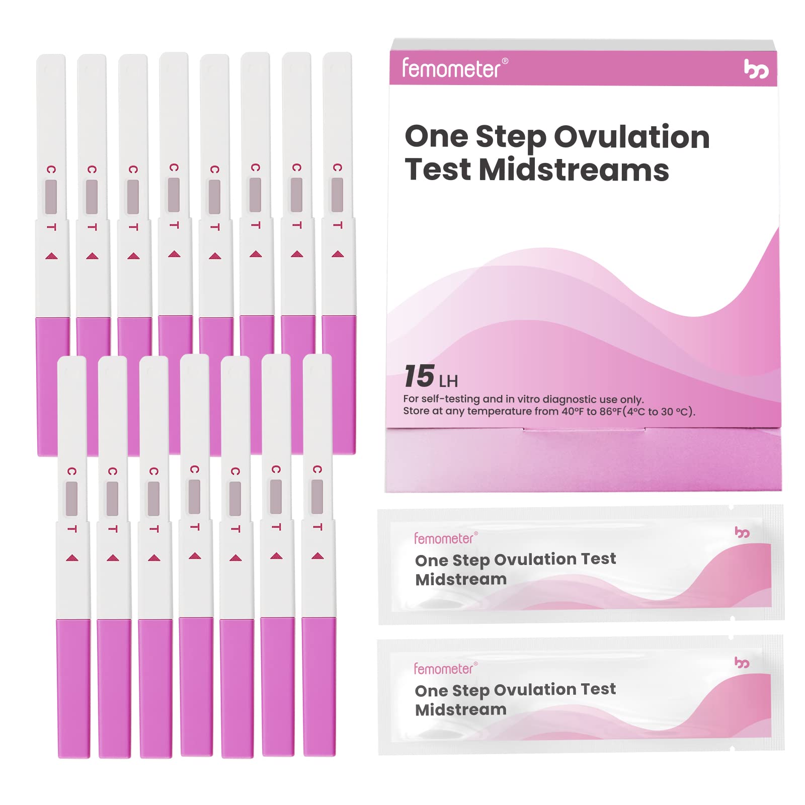 Femometer Ovulation Test Strips Refill for Ivy-101 Only, 15-Count LH Test Midstream for Women Trying to Conceive, Over 99% Accurate Result Powered by Femometer App
