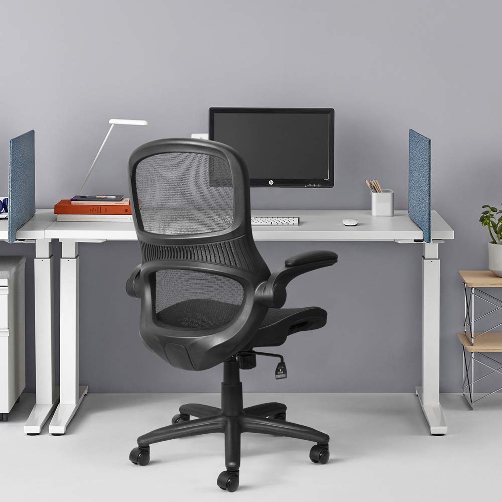 Funria Mid Back Mesh Office Chair Adjustable Ergonomic Swivel Executive All Mesh Task Chair with Flip Up Armrests Lumbar Support Computer Desk Chair