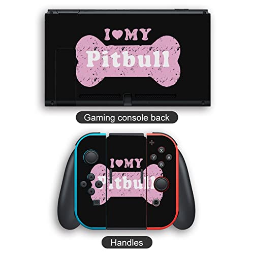 I Love My Pitbull Dog Cute Skin Decal Stickers Compatible with Switch Protective Faceplate Full Set Console