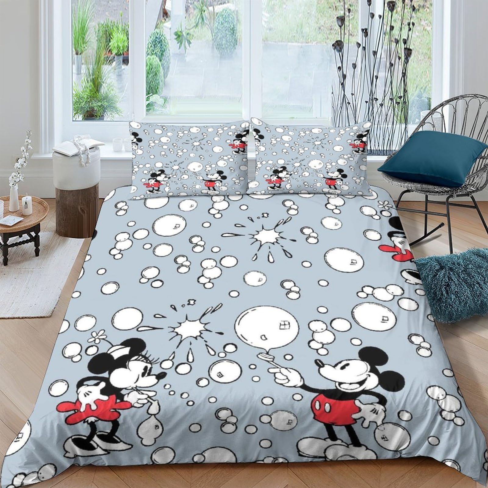 Mickey Mouse Comforter Covers Quilt Cover 3D Print Anime Cartoon for Teens and Adults Duvet Cover Bedding Set with Pillow Cases Soft Microfiber with Zipper Closure 3 Pieces Queen(228x228cm)