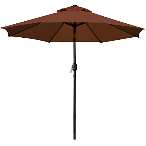 Sunnyglade 9' Patio Umbrella Outdoor Table Umbrella with 8 Sturdy Ribs(Brown)