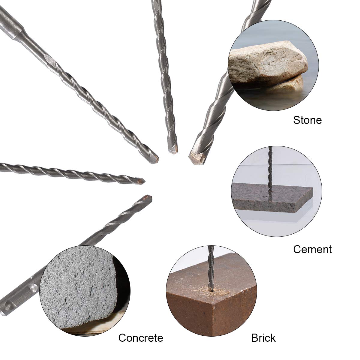 FYARES 20PCS Plus Rotary Hammer Drill Bits, Concrete Masonry Hole Tool,SDS+ YG8C Carbide Tip,for Steel/Copper/Aluminum Alloy