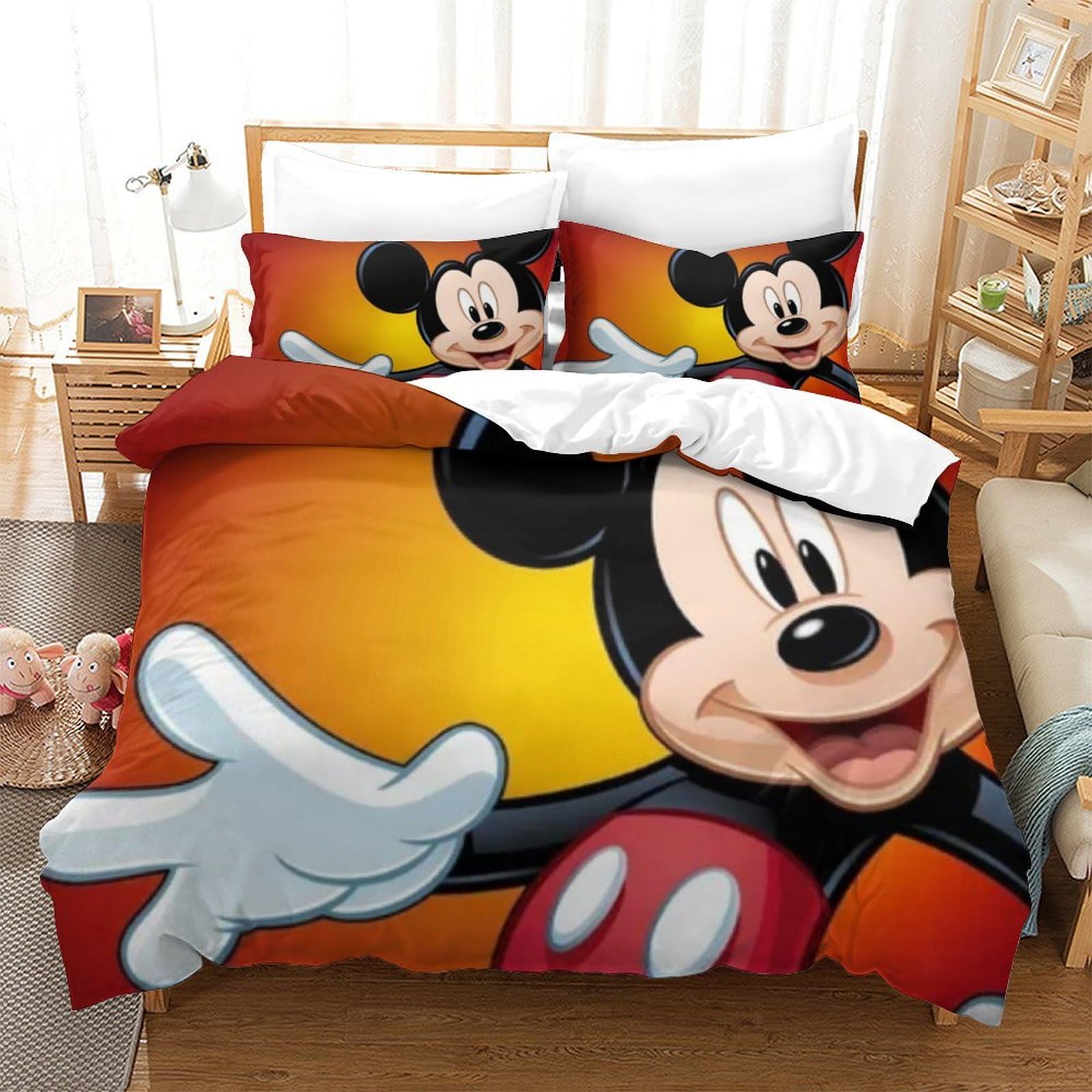 Mickey Mouse Duvet Cover Quilt Cover for Teens and Adults Comforter Covers 3D Print Anime Cartoon with Pillow Cases Soft Microfiber Bedding Set with Zipper Closure 3 Pieces Queen(228x228cm)