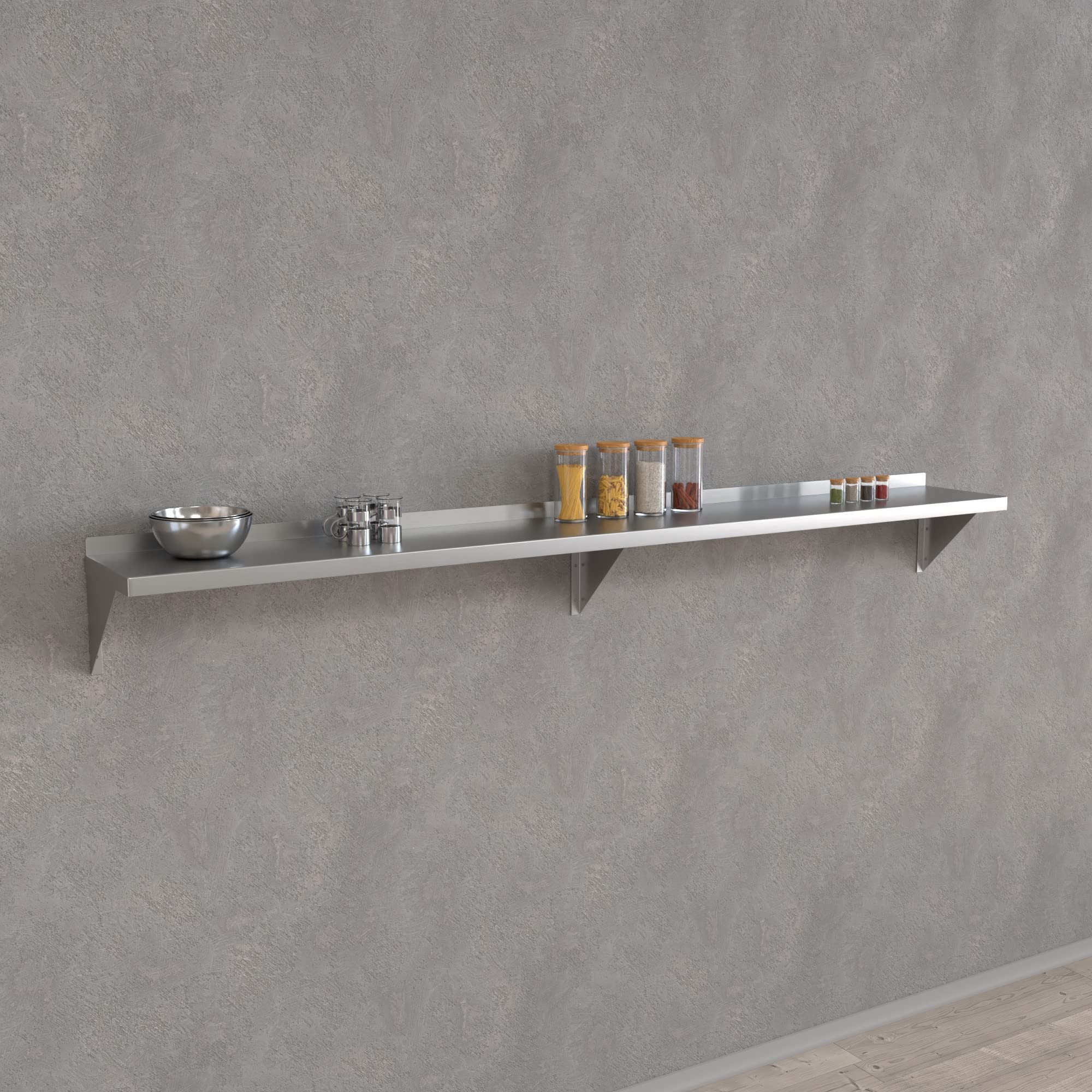 Krollen Industrial 18 Gauge Stainless Steel 12" x 96" Solid Wall Shelf