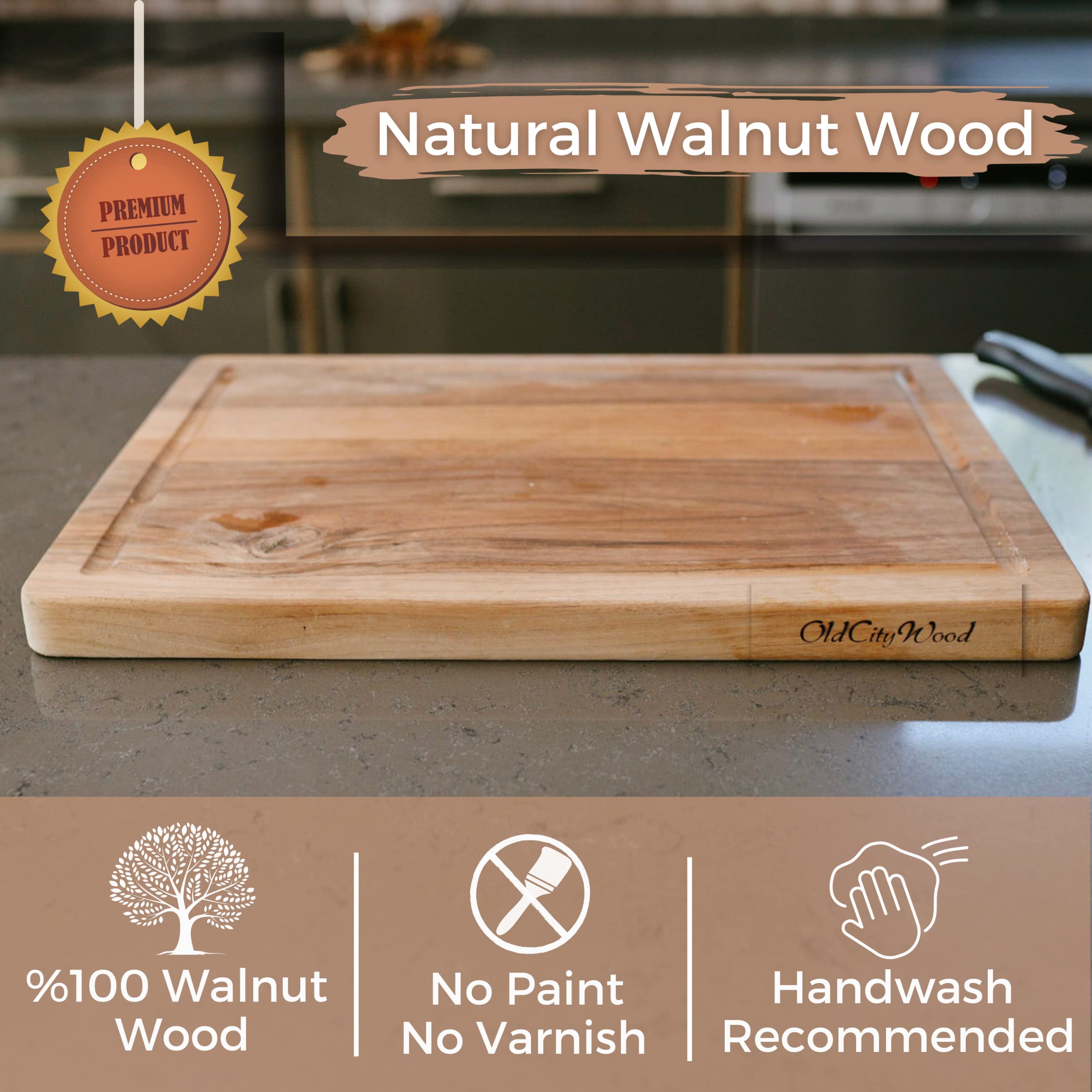 Handmade 17x13'' Walnut Wood Cutting Board For Kitchen with Juice Groove, Chopping Board Made of Walnut Wood for Meat, Cheese and Vegetables (X-Large, 17x13 inch)