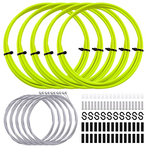 Glarks 5Pack Green Bicycle Shifter Cable Housing Kit with Aluminum End Caps S Hook Crimps for Mountain Road MTB Bike Replacement