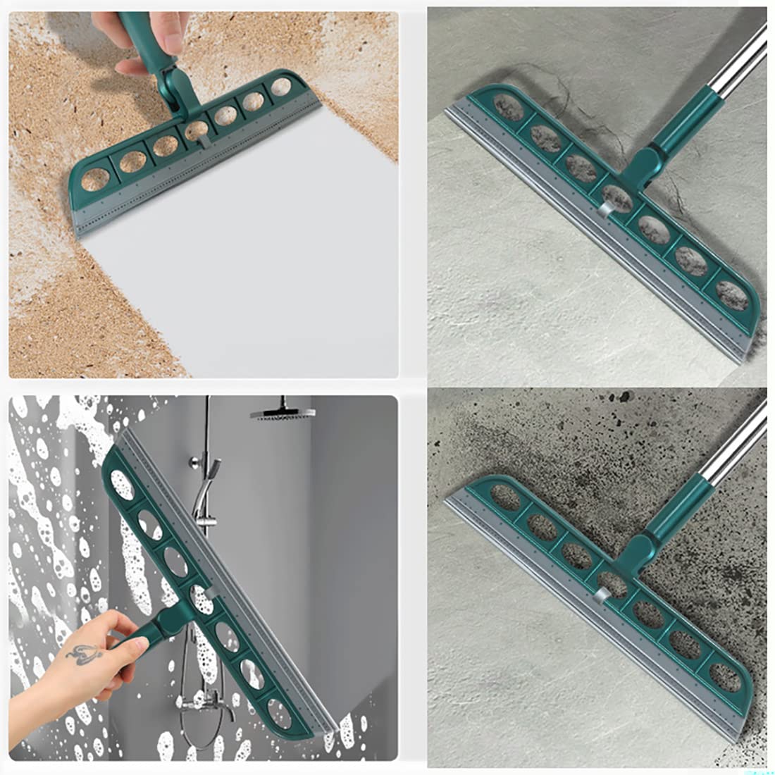 Magic Broom Sweeping Brush Multifunction Magic Broom Sweeper, Squeeze Silicone Broom Sweeping, Detachable Floor Squeegee Glass Wiper for Bathroom Window Bathroom Kitchen Tile Cleaning (Dark Green)