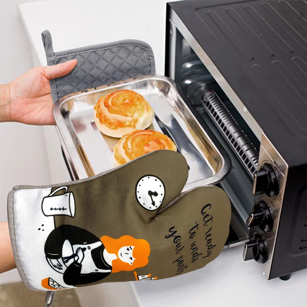 Get Ready to Undo Your Pants,Oven Mitts and Pot Holders Sets of 2,Funny Oven Mitt,Silicone Non-Slip Oven Mitts,Kitchen Gift for Women,Birthday Gifts for Mom, Wife, Girlfriend, Grandma